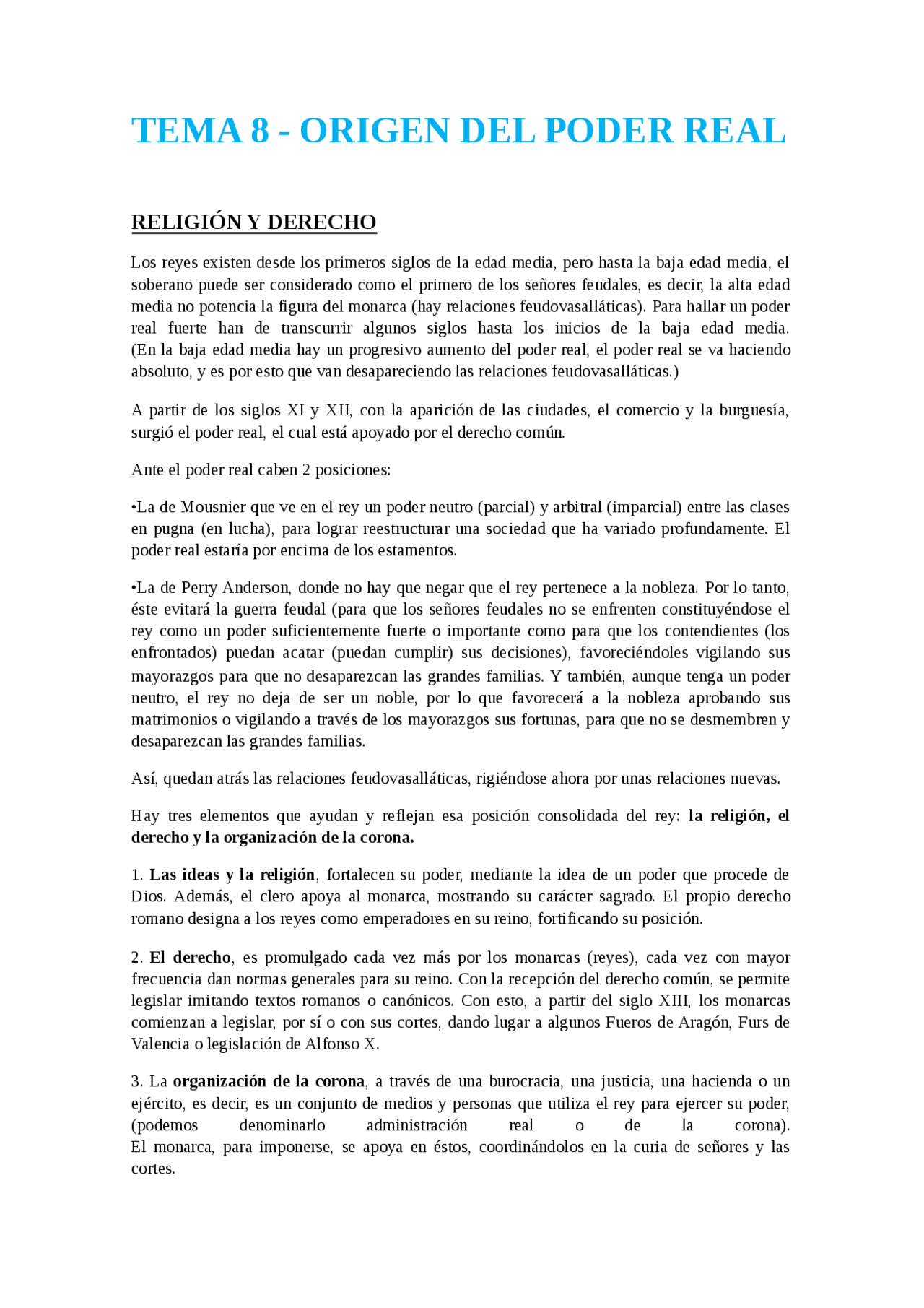 TEMA 8 ORIGEN DEL PODER REAL RELIGIÓN Y DERECHO LA ORGANIZACIÓN ...