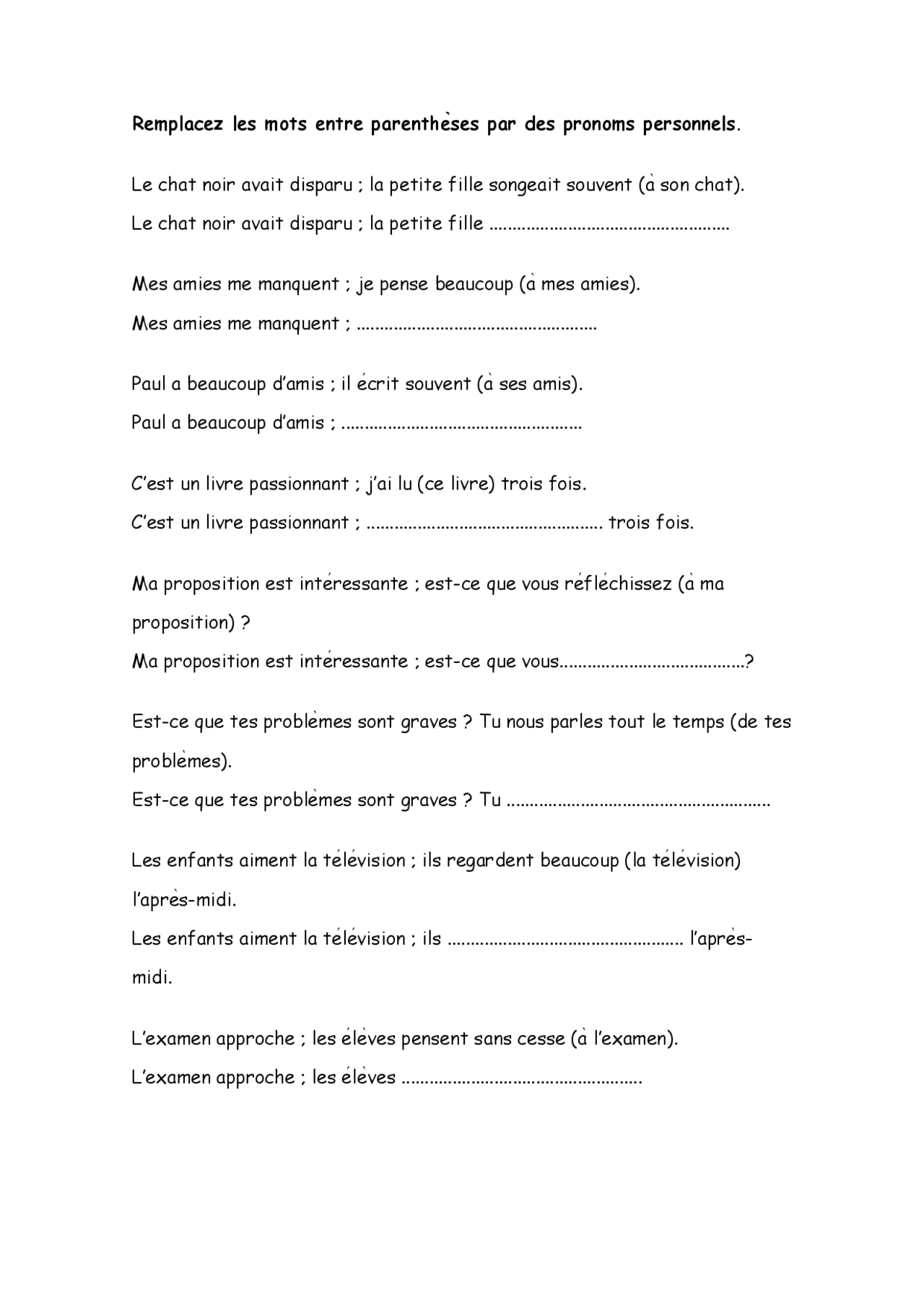 Ejercicios de gramática - Apuntes de Idioma Francés - Docsity