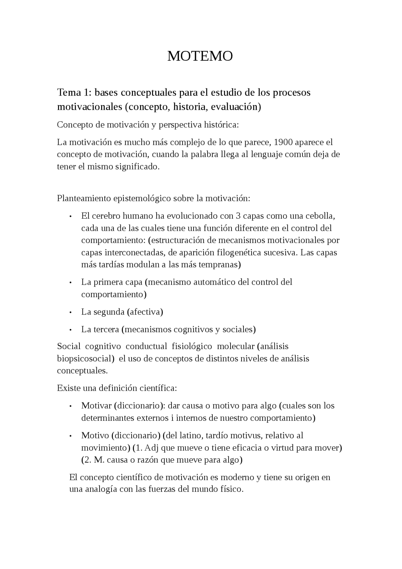 Motemo 1r psicologia - Apuntes de Ciencias de la Educación - Docsity