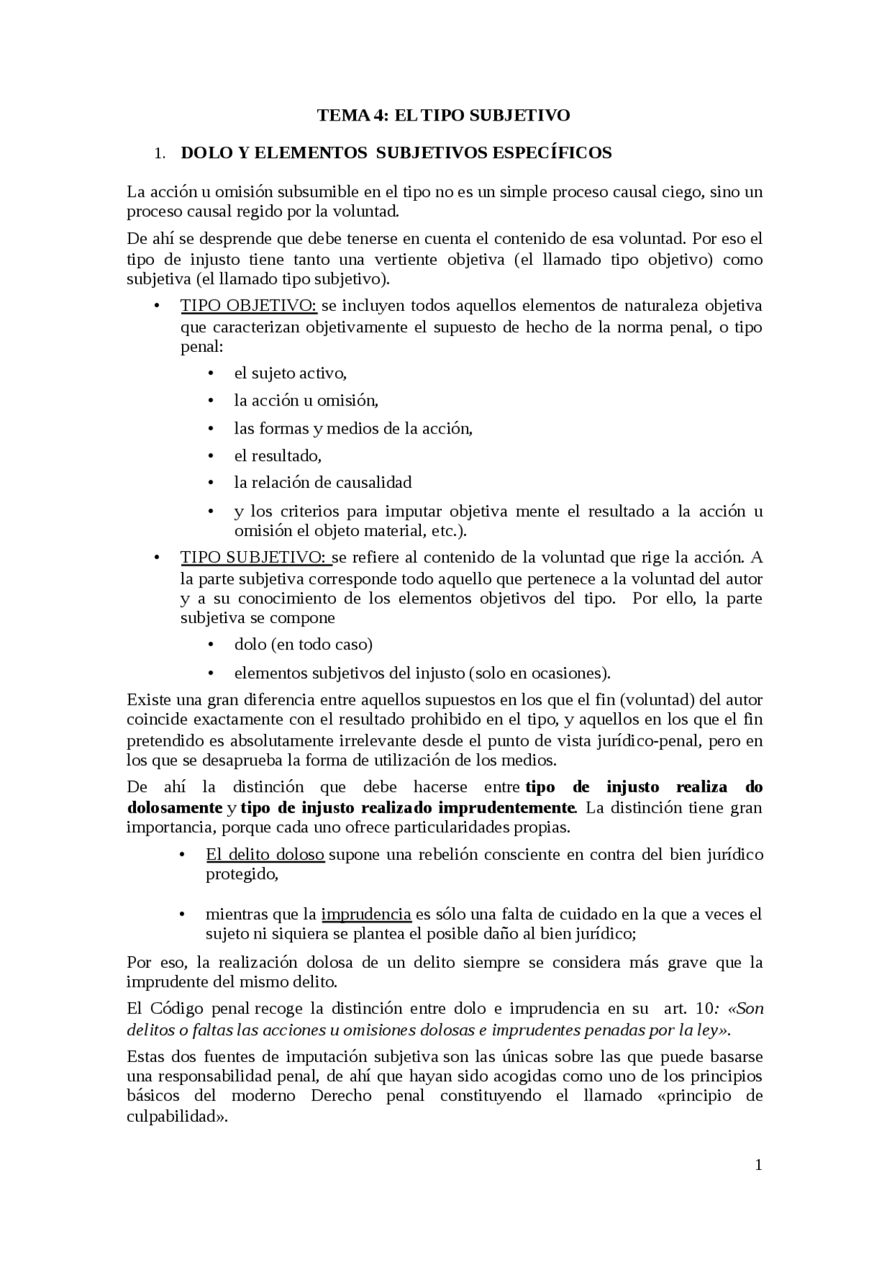 TEMA 4: EL TIPO SUBJETIVO DOLO Y ELEMENTOS SUBJETIVOS ESPECÍFICOS L ...