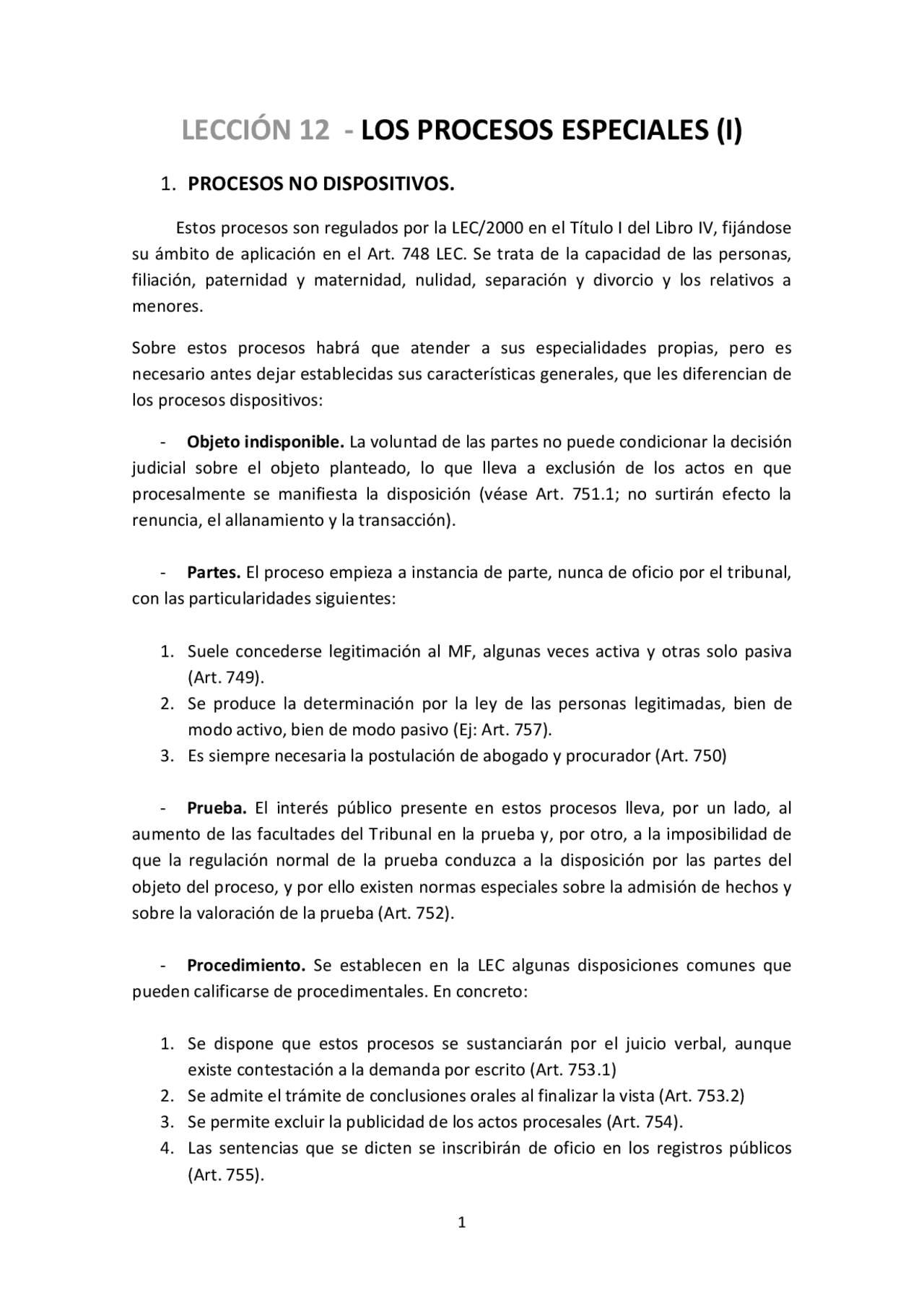 LOS PROCESOS ESPECIALES (I PROCESOS NO DISPOSI - Apuntes de Derecho ...