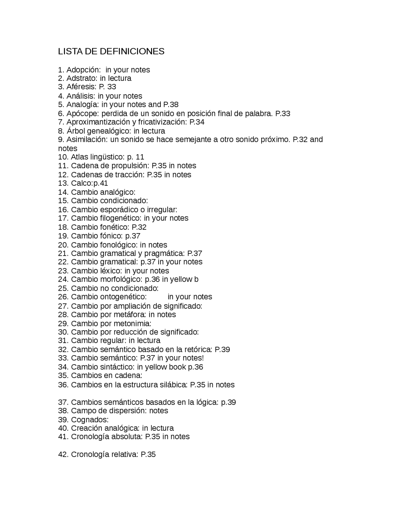 Lista de definiciones 2nd exam - Apuntes de Idioma Español - Docsity
