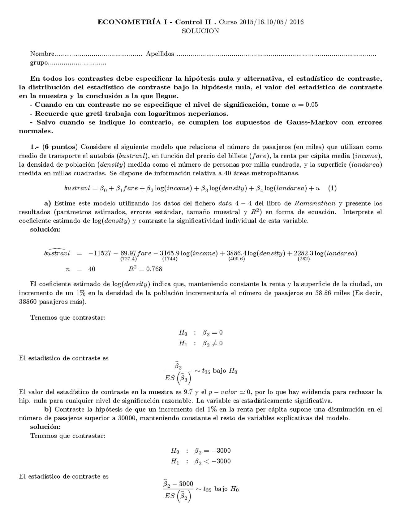 Econometría 05 2015 - Exámenes de Econometría - Docsity