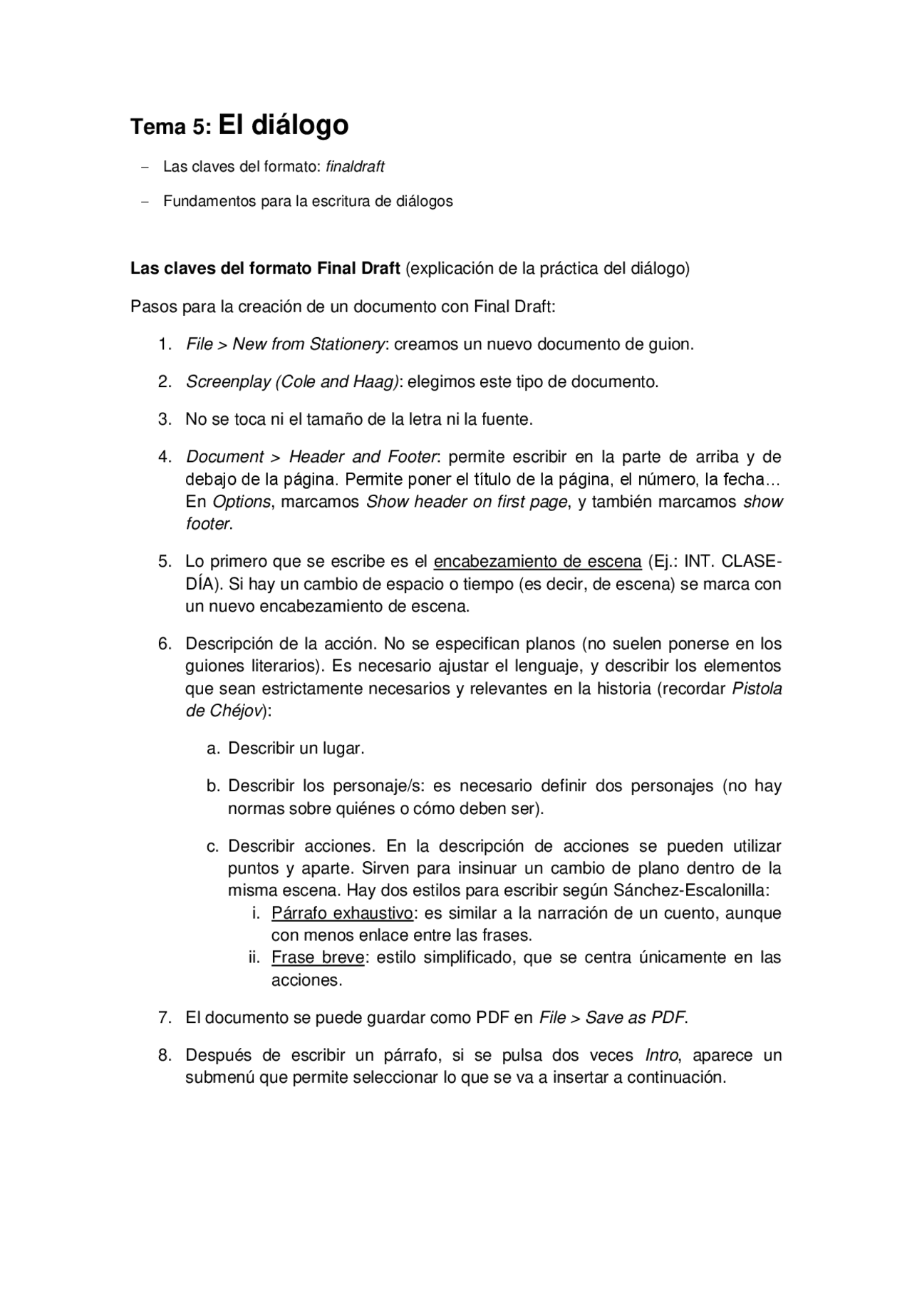 El diálogo Las claves del formato finaldraft - Apuntes de Periodismo ...