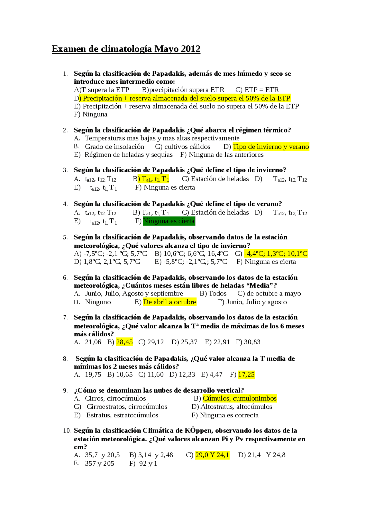 Examen clima - Exámenes de Ciencias Ambientales - Docsity