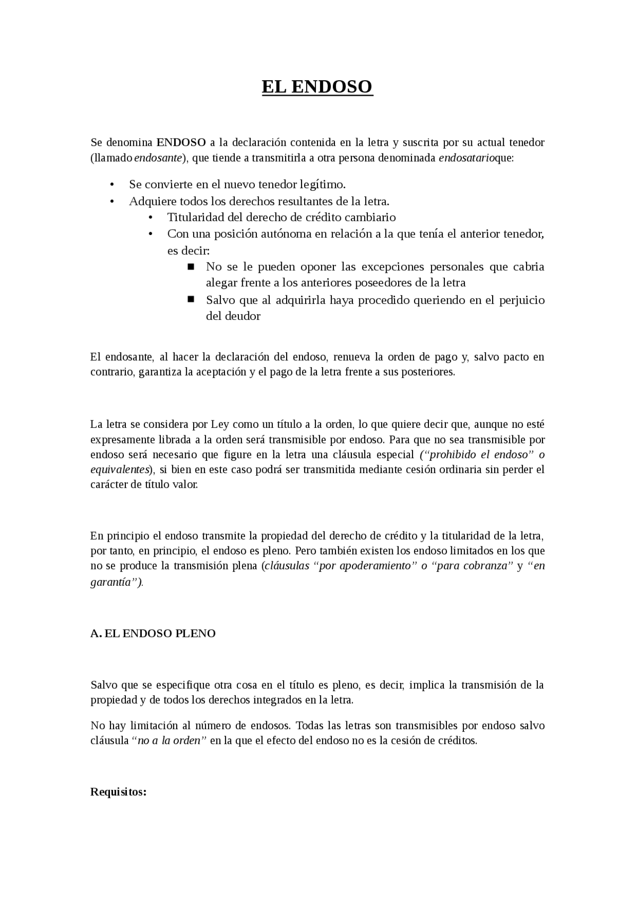 EL ENDOSO Se denomina ENDOSO a la declaración contenida en la let ...