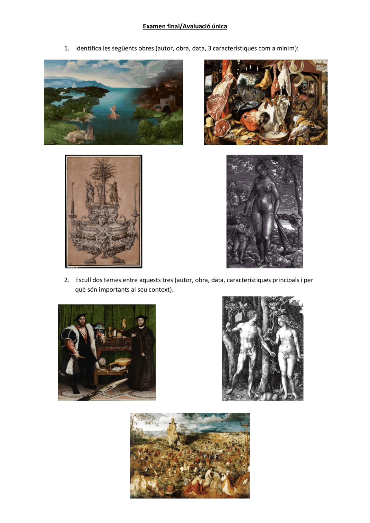 Examen final/Avaluació única - Exámenes de Historia del Arte - Docsity