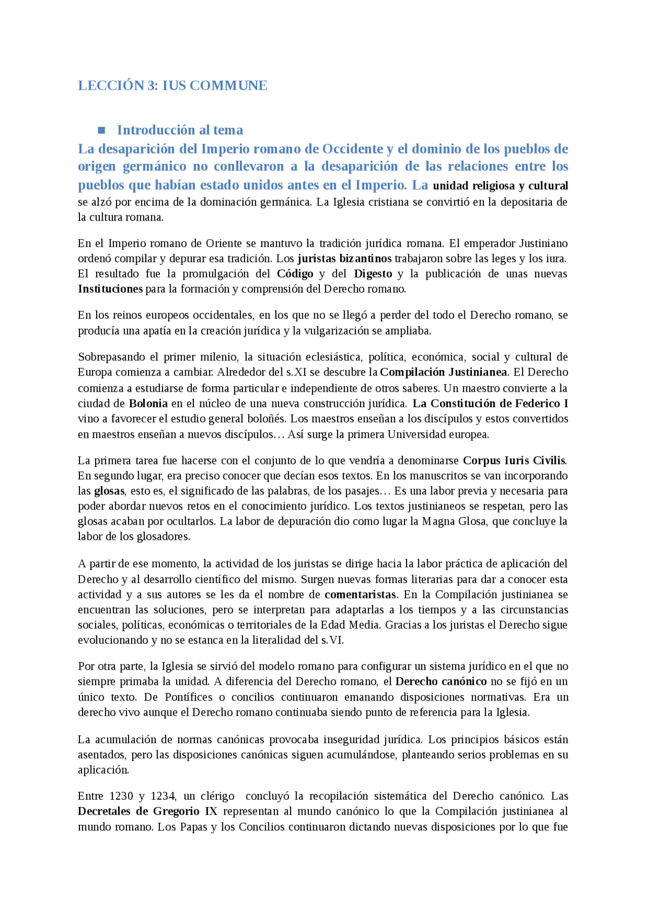 LECCIÓN 3: IUS COMMUNE - Apuntes de Derecho - Docsity