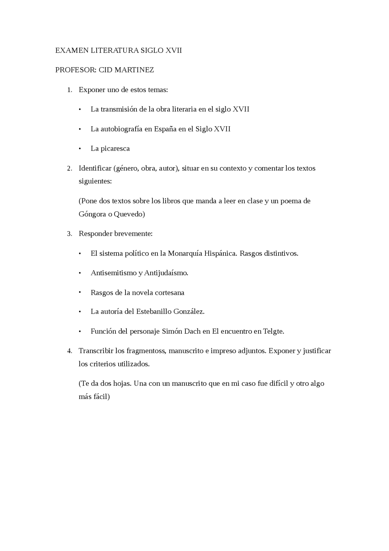 Examen Literatura Siglo XVII - Exámenes de Literatura del Siglo XVII ...