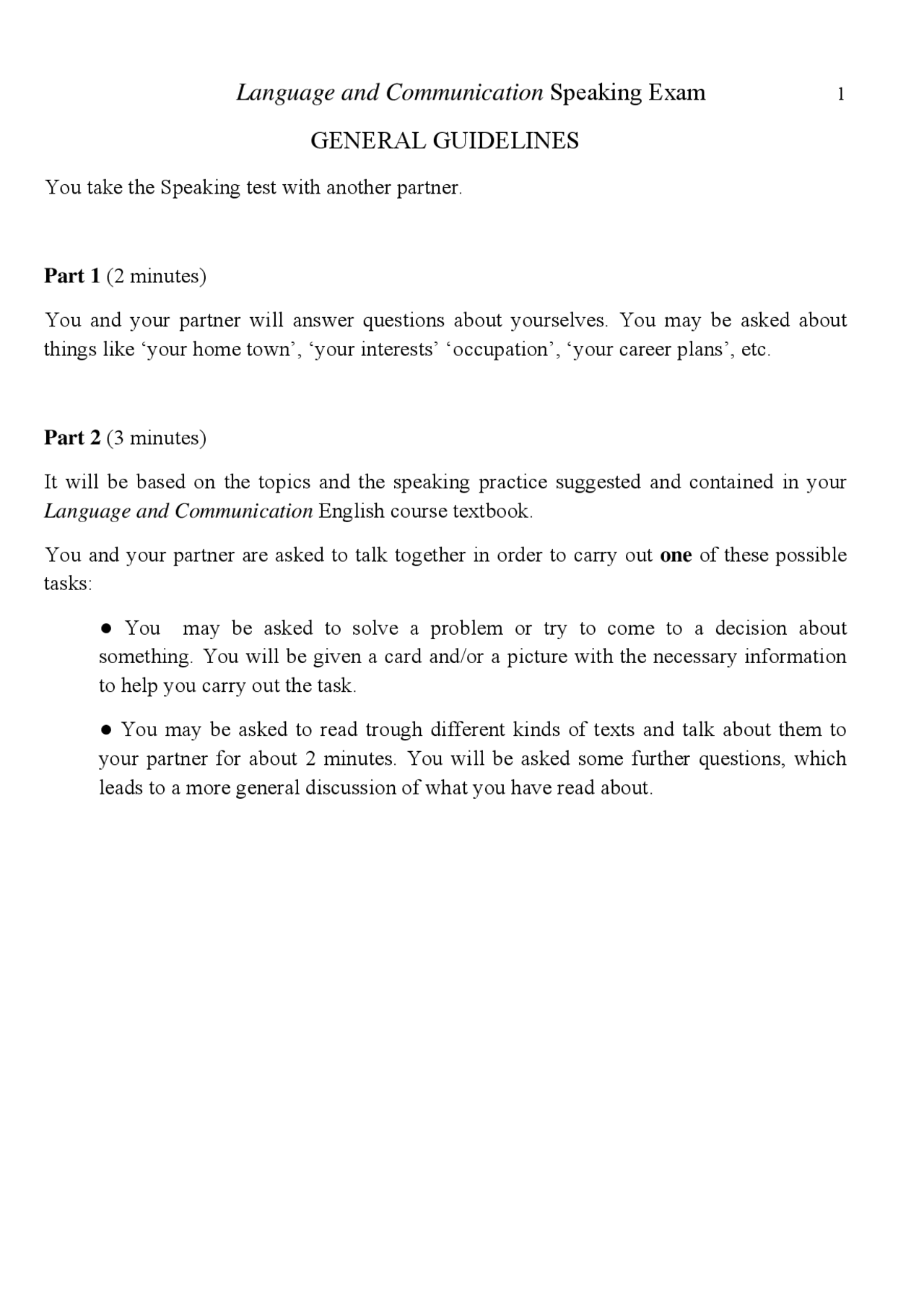 English B2 Speaking hadouts - Apuntes de Idioma Inglés - Docsity