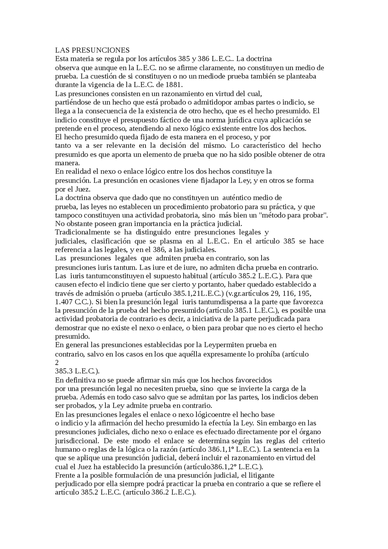 Presunciones procesales - Apuntes de Derecho Procesal Civil | Docsity