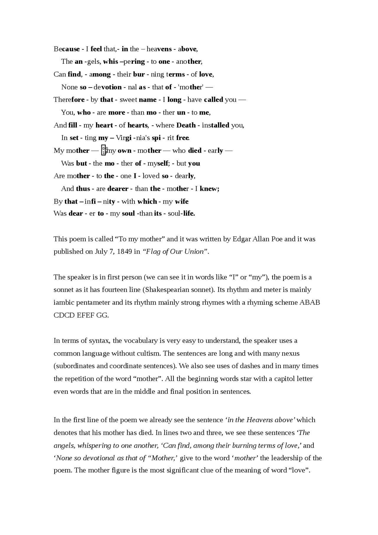 Comentario del poema 'To my mother' de Edgar Allan Poe - Apuntes de ...