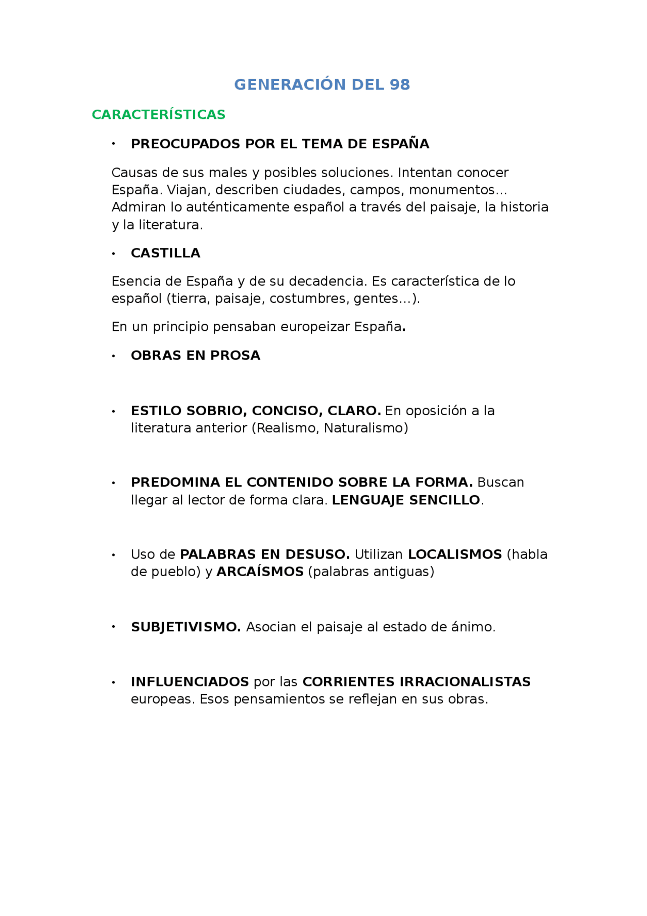 Generación del 98 literatura española - Apuntes de Hospitalidad y ...