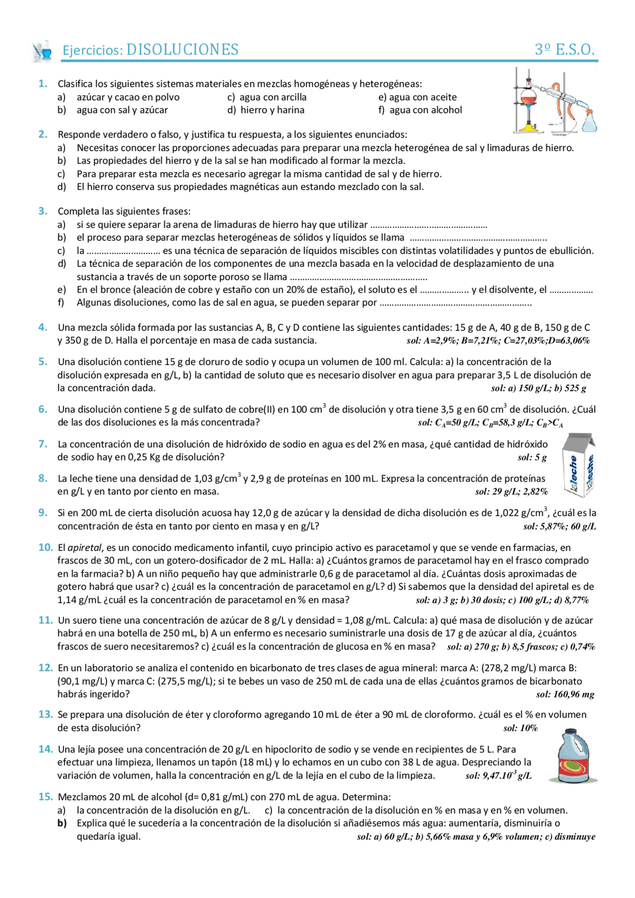 ejercicios de disoluciones - Ejercicios de Química | Docsity