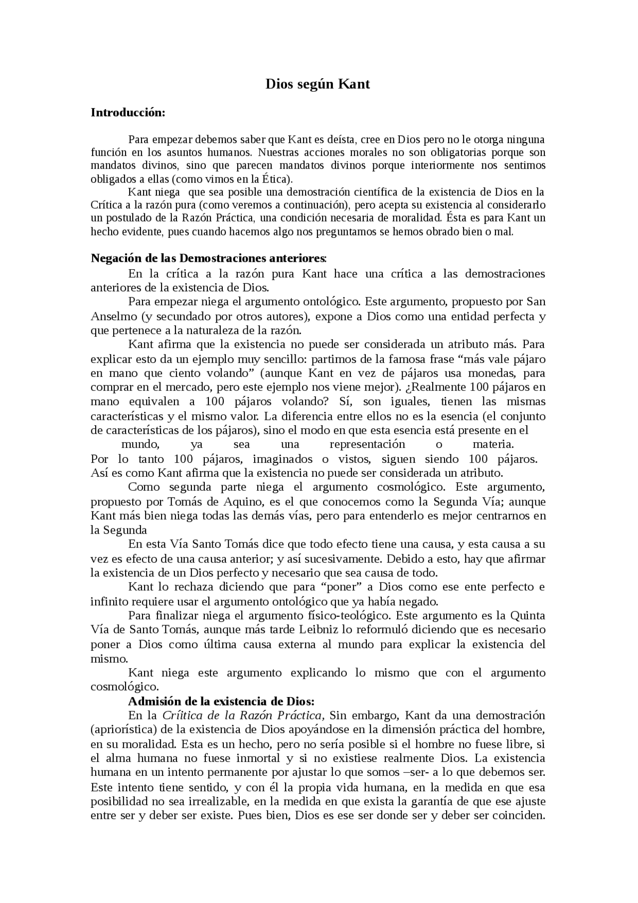 Dios en Kant - Apuntes de Administración de Empresas - Docsity