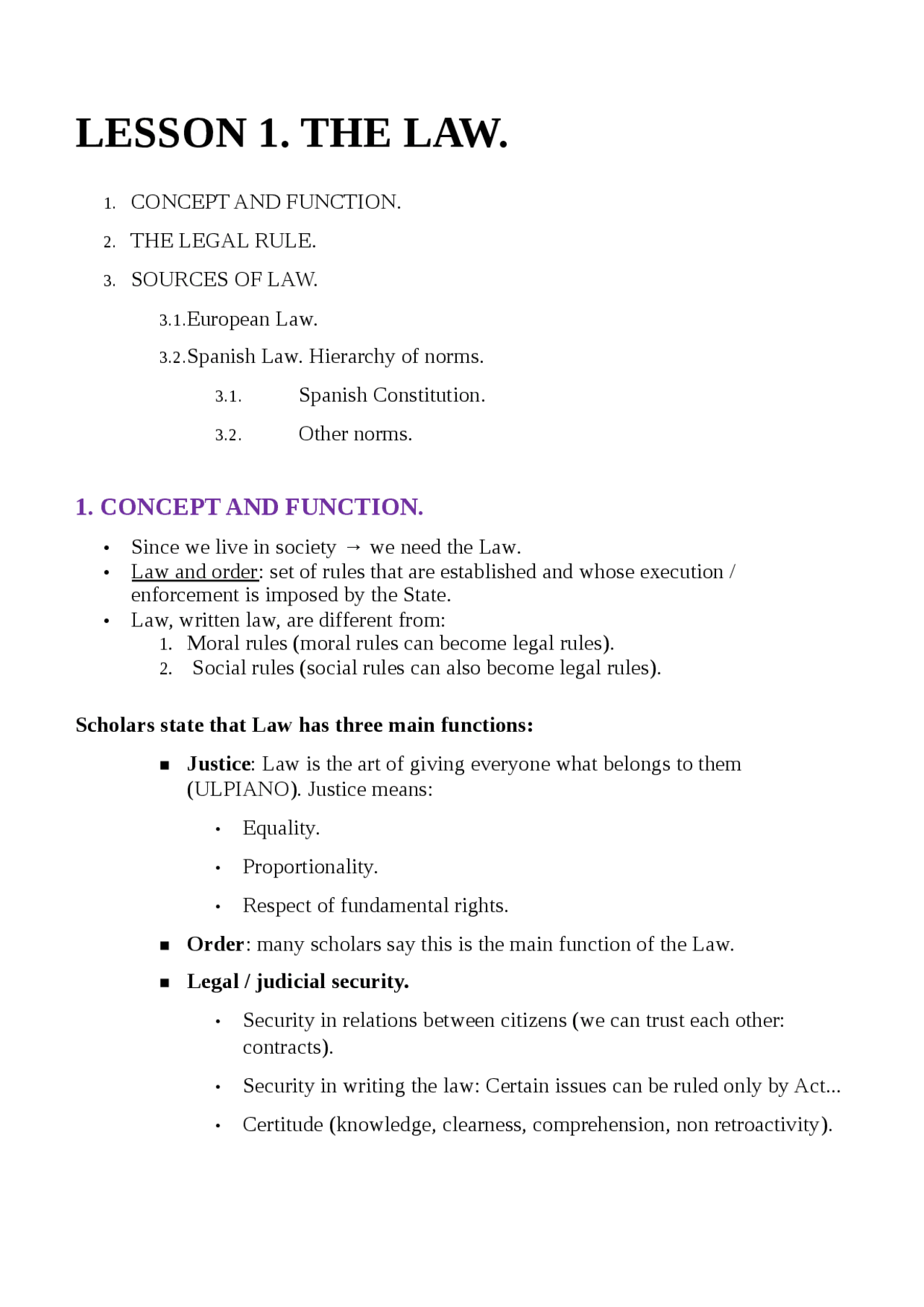 Business law, lesson 1 - Apuntes de Derecho Empresarial y Laboral - Docsity