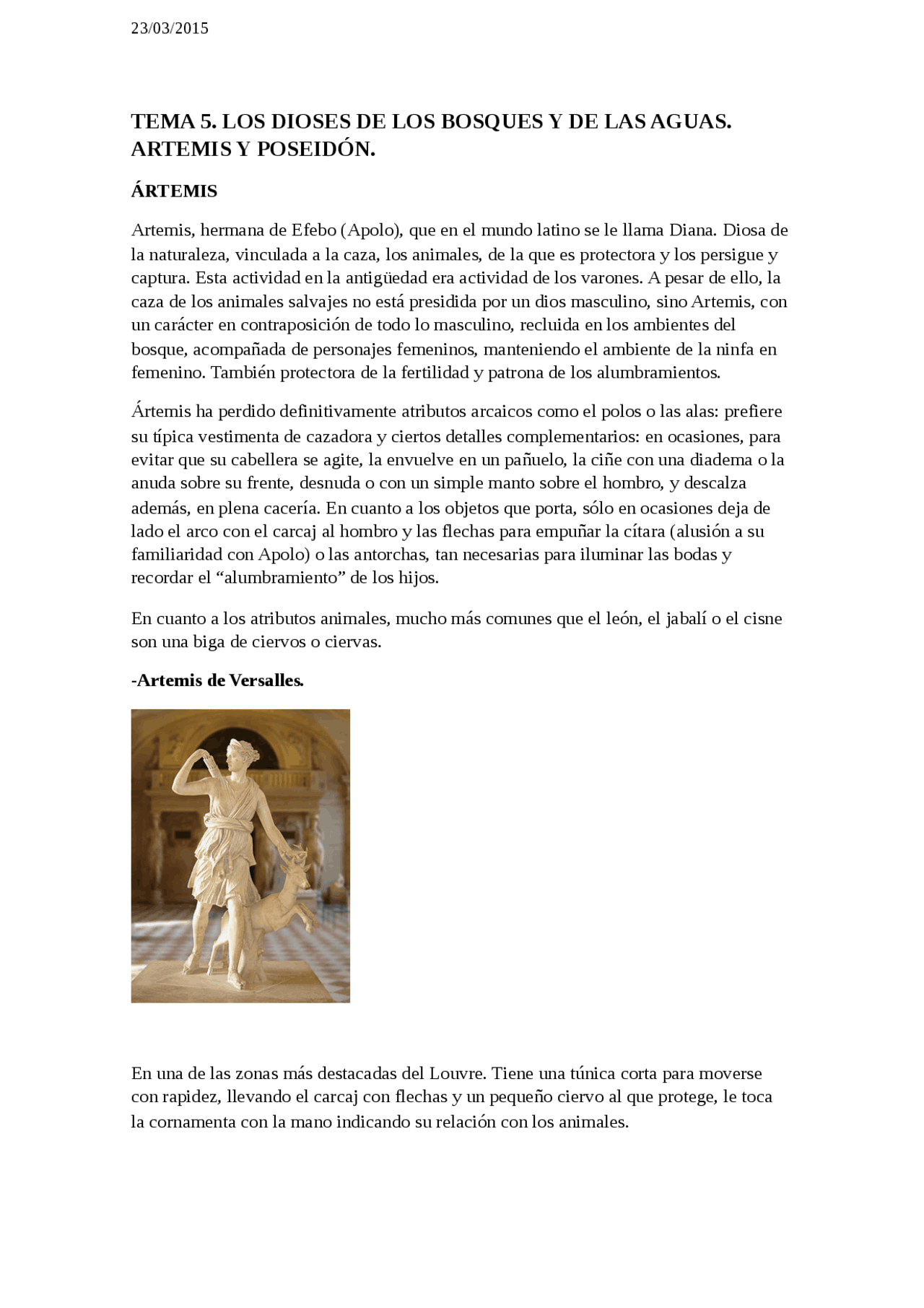 TEMA 5. LOS DIOSES DE LOS BOSQUES Y DE LAS AGUAS. ARTEMIS - Apuntes de ...