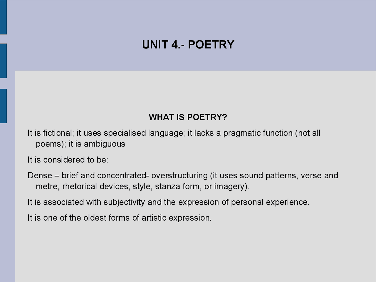 Unit 4 Poetry pdf - Apuntes de Idioma Inglés - Docsity