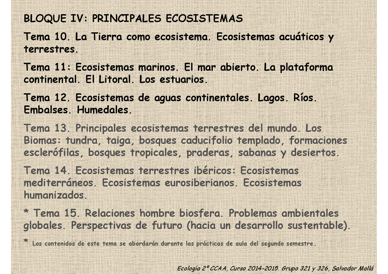 Ecologia tema 10 - Apuntes de Ciencias Ambientales - Docsity