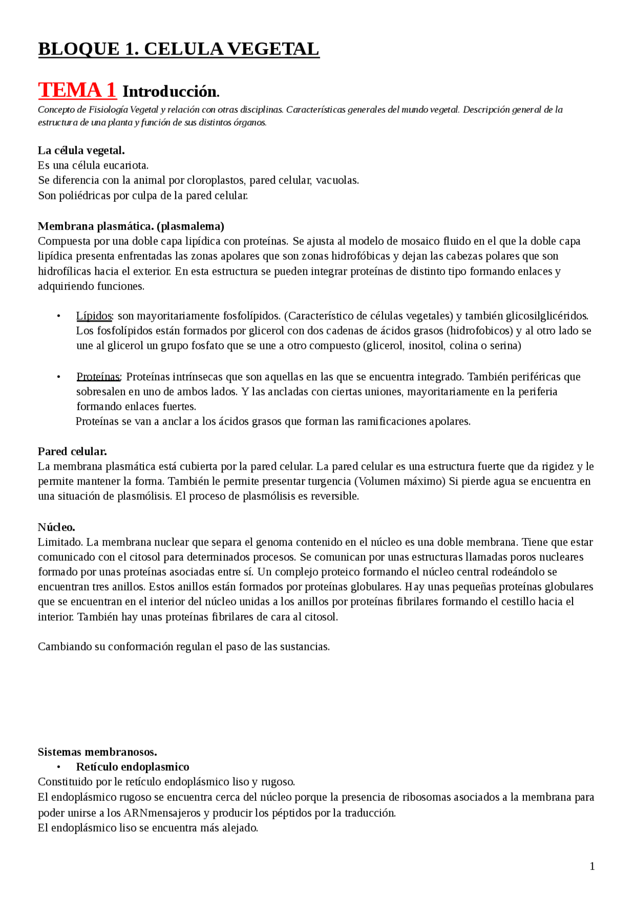 Introducción a la célula vegetal y sus funciones - Apuntes de ...