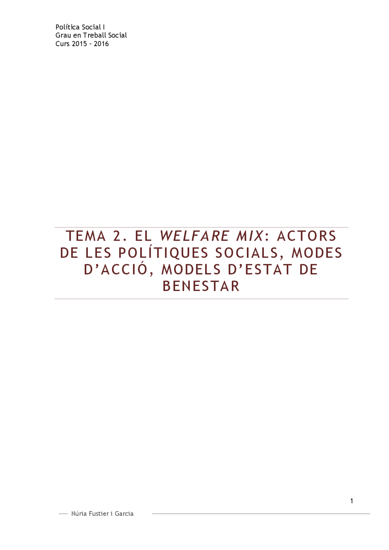 TEMA 2. EL WELFARE MIX : ACTORS DE LES POLÍTIQUES SOCIALS - Apuntes de ...