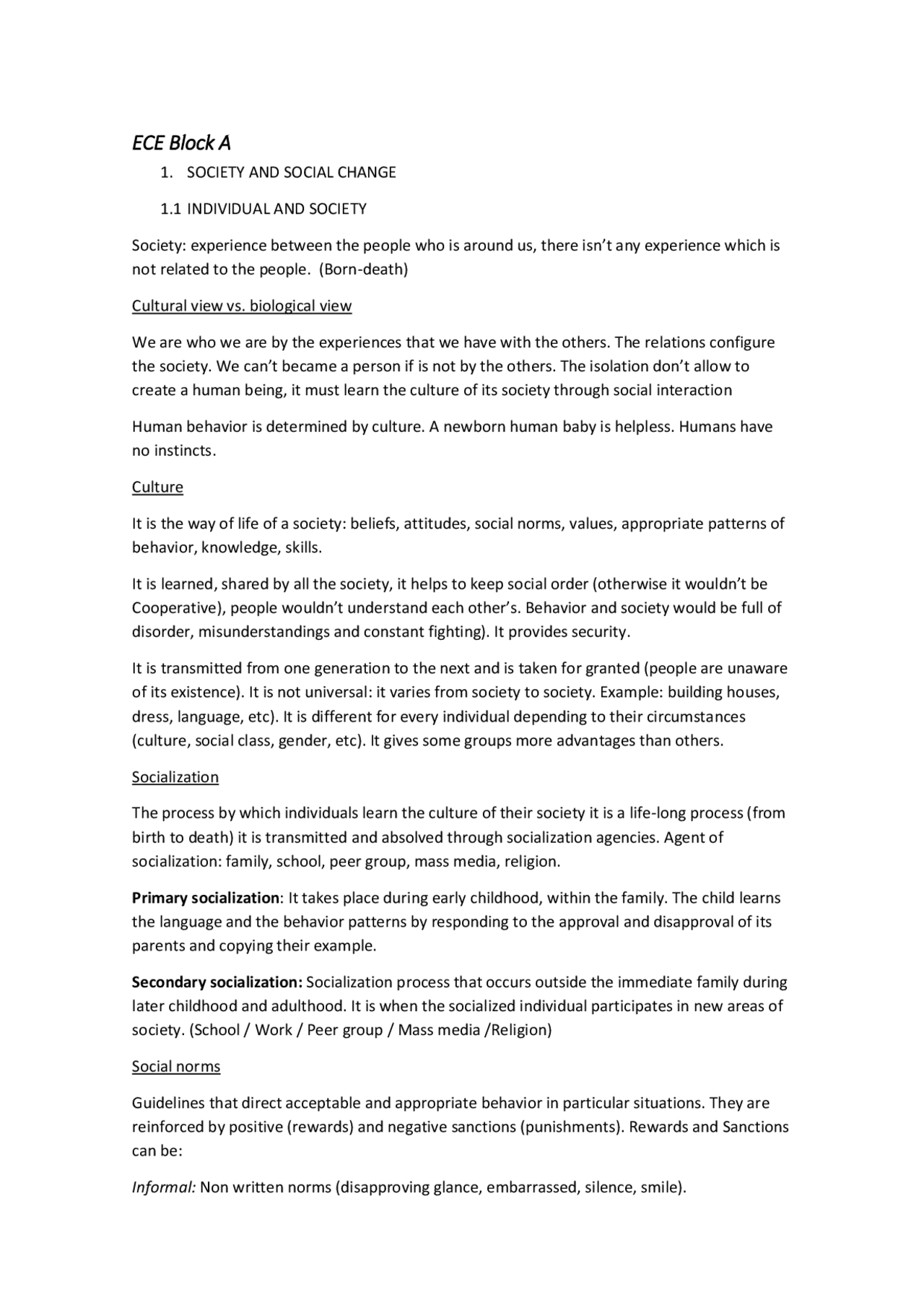 ECE BLOCK A - Apuntes de Ciencias de la Educación - Docsity