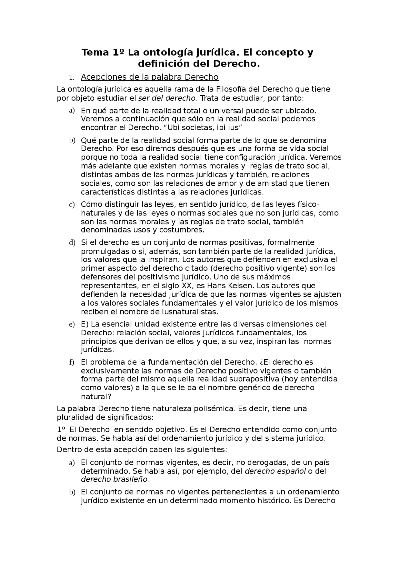 Tema 1º La ontología jurídica. El concepto y de ﬁ nición del Derech ...