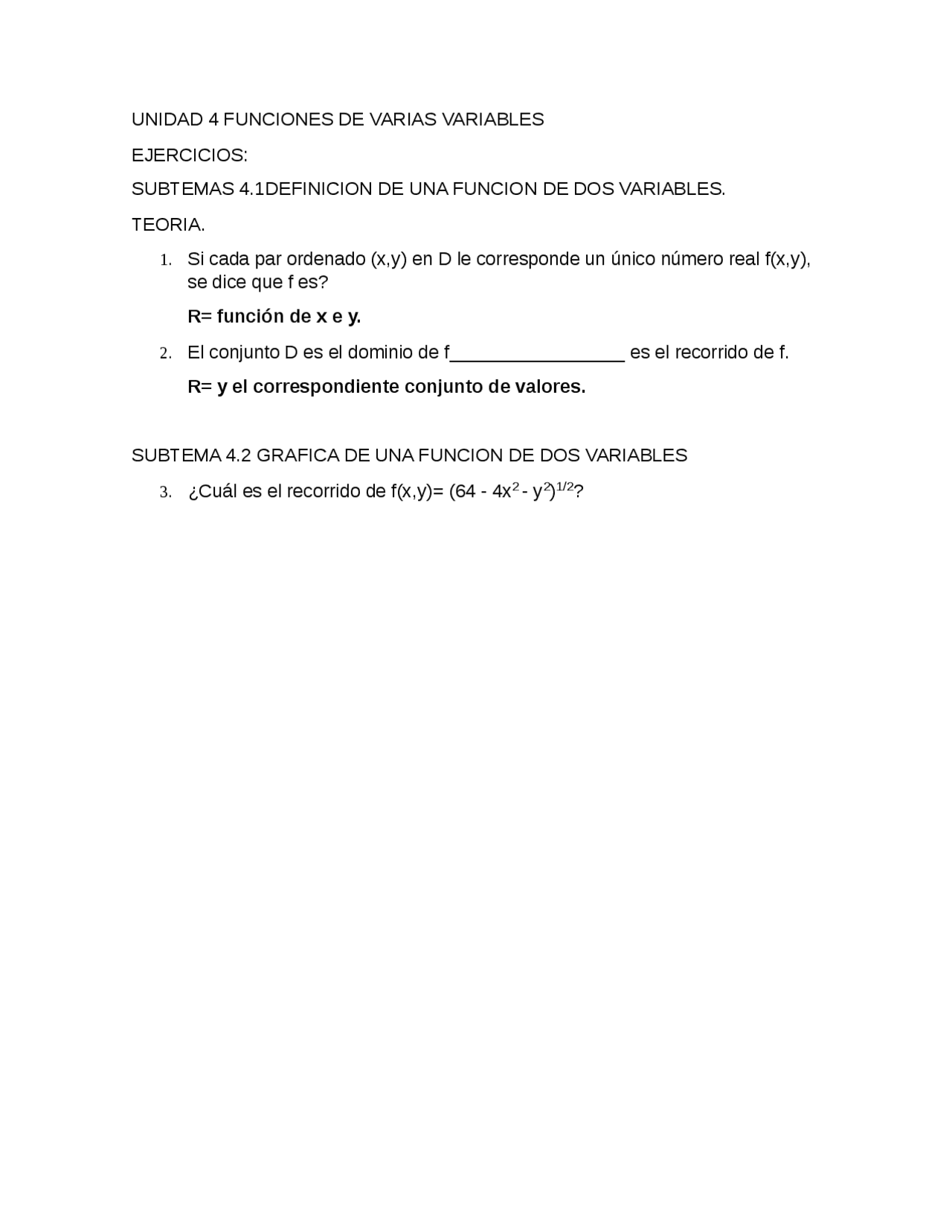 Funciones de varias variables. - Apuntes de Cálculo - Docsity