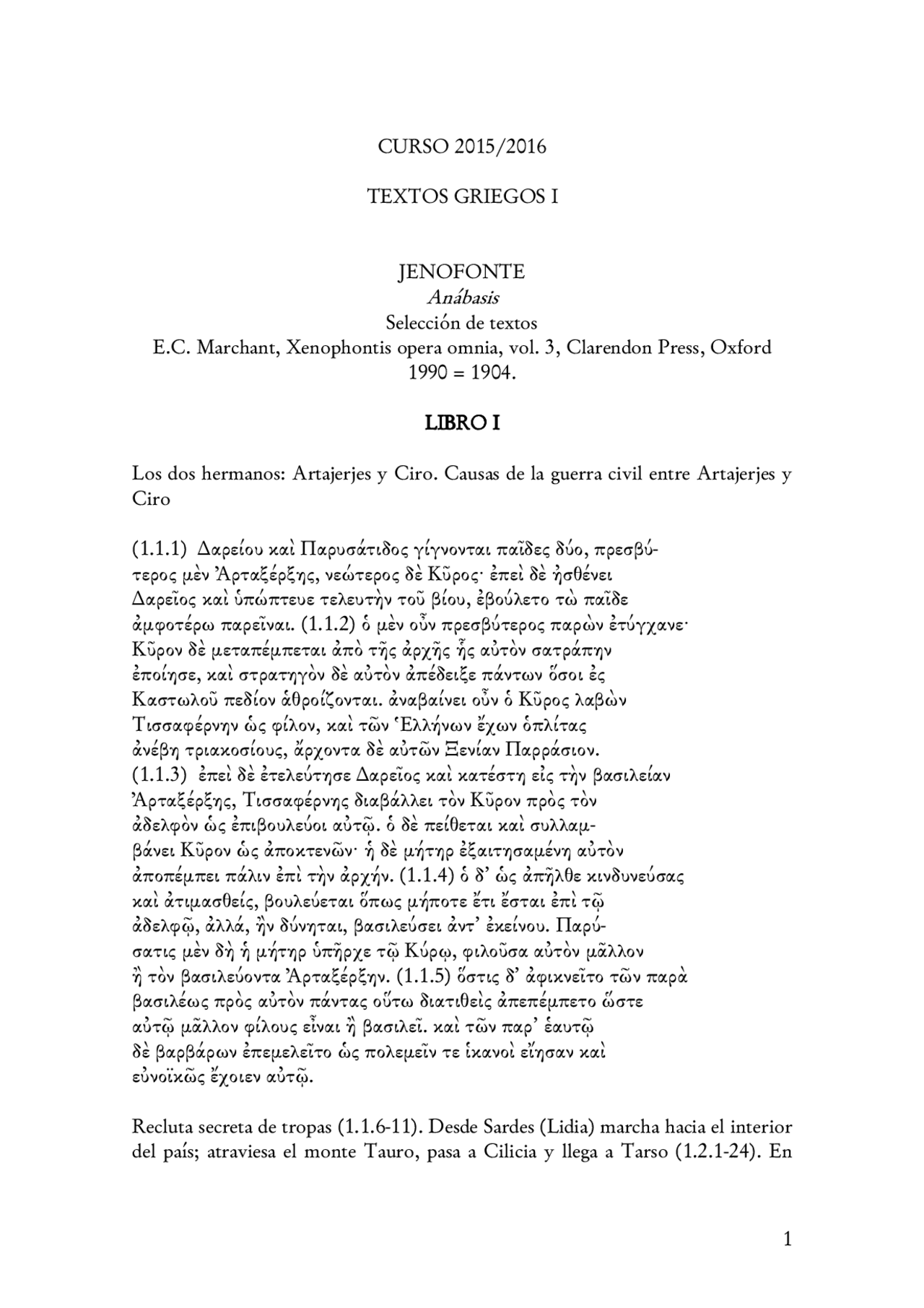 Antología de Jenofonte - Apuntes de Filología Clásica - Docsity