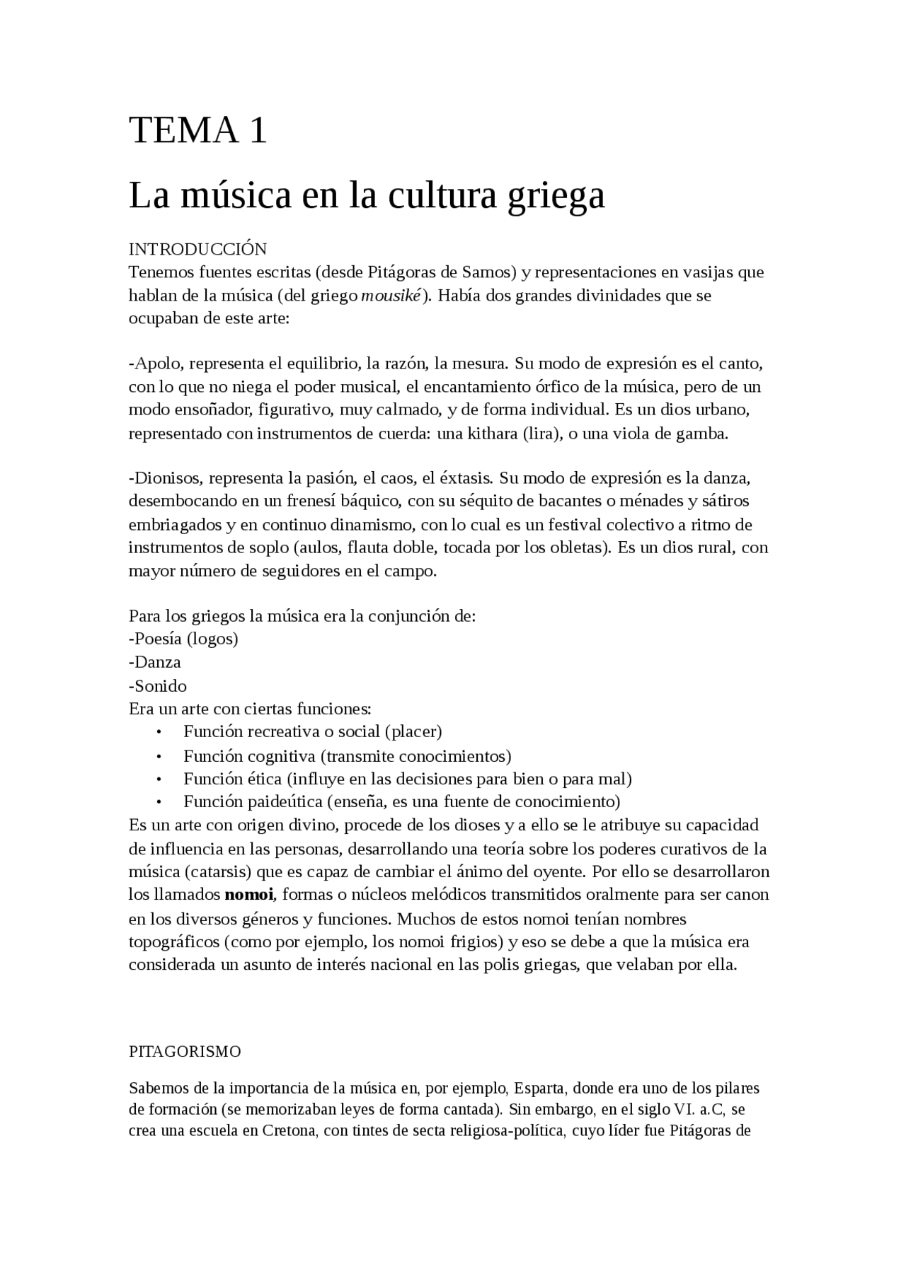 La Música en Grecia - Tema 1 - Apuntes de Historia - Docsity