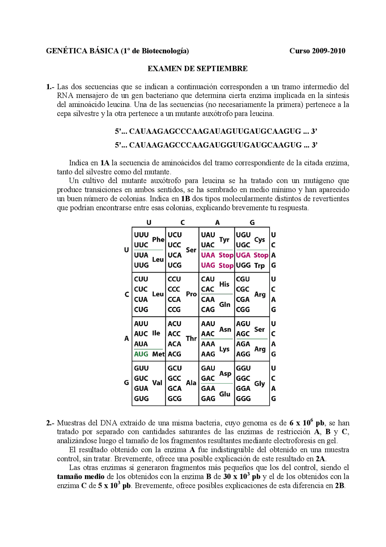 Genetica examen - Exámenes de Genética - Docsity