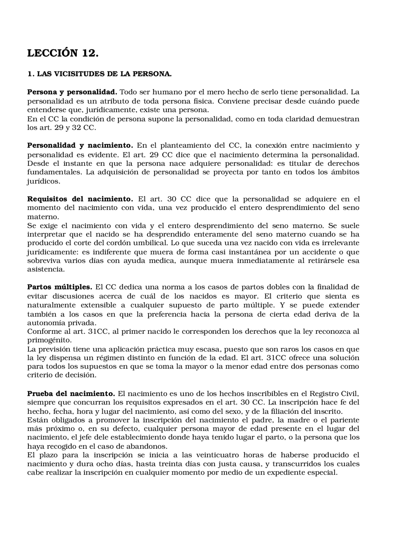 Las vicisitudes de la persona - Apuntes de Derecho - Docsity