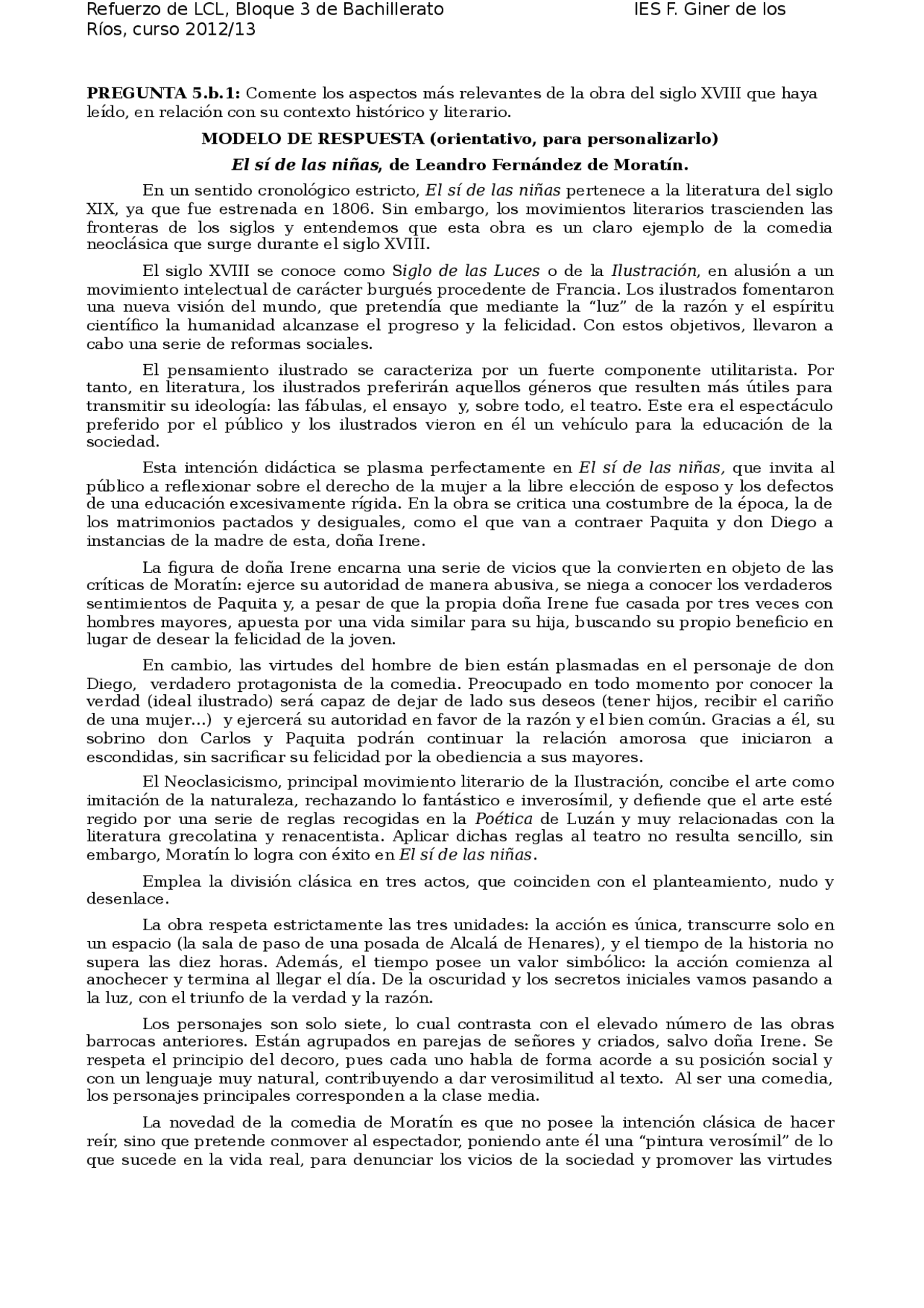 El sí de las niñas: una comedia neoclásica del siglo XVIII - Prof. 2032 ...