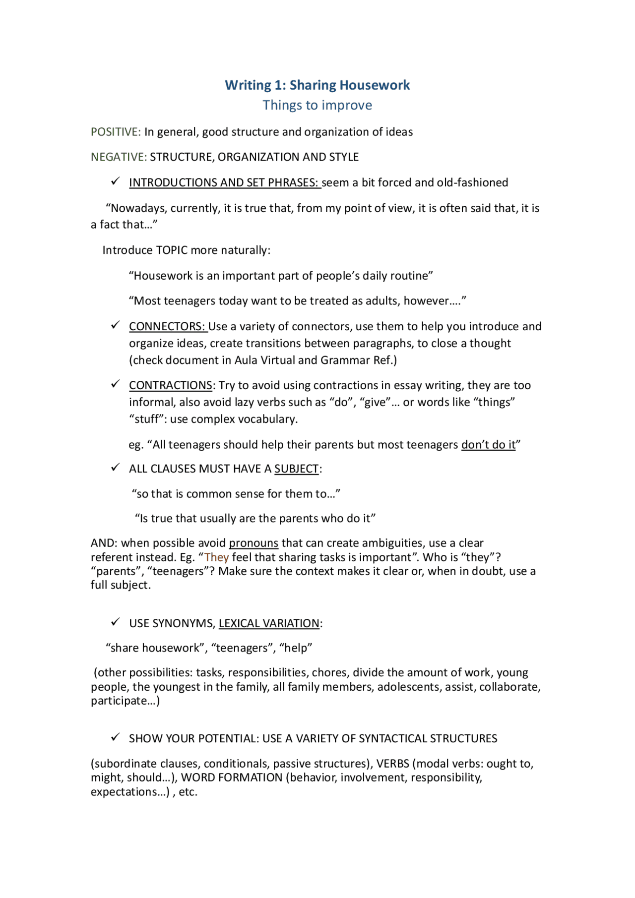 Consejos para mejorar WRITING - Apuntes de Idioma Inglés - Docsity