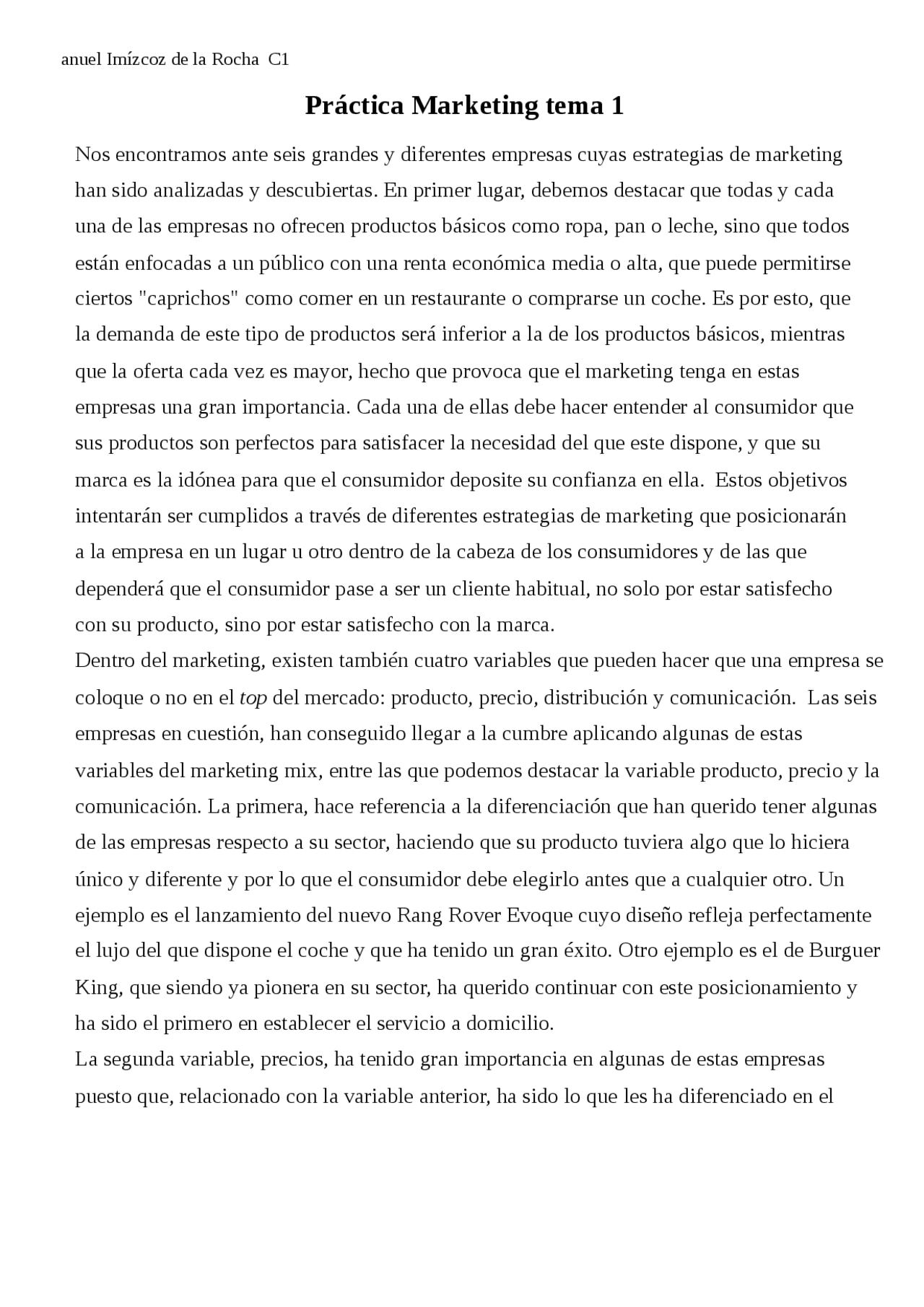 Práctica Tema 1 - Ejercicios de Principios de Marketing - Docsity