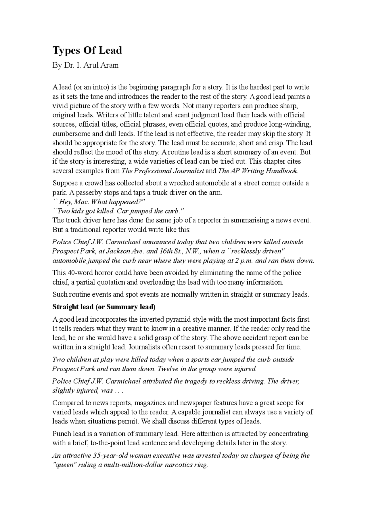 Tipos de Lead - Apuntes de Periodismo - Docsity