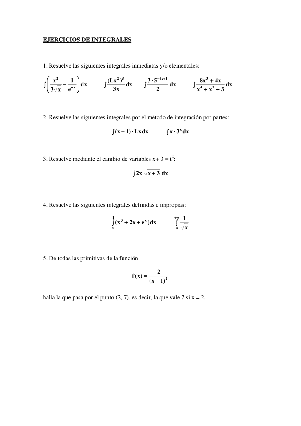 ejercicio integrales solucion - Ejercicios de Matemáticas | Docsity