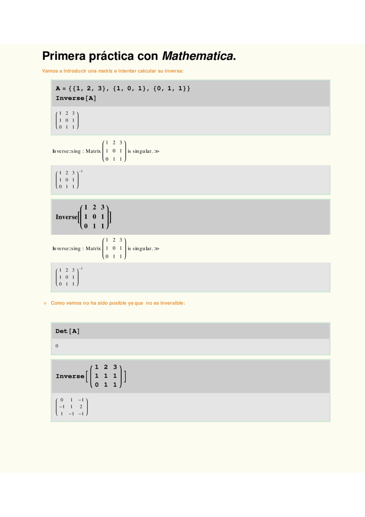 Practica con Mathematica - Ejercicios de Álgebra Lineal - Docsity