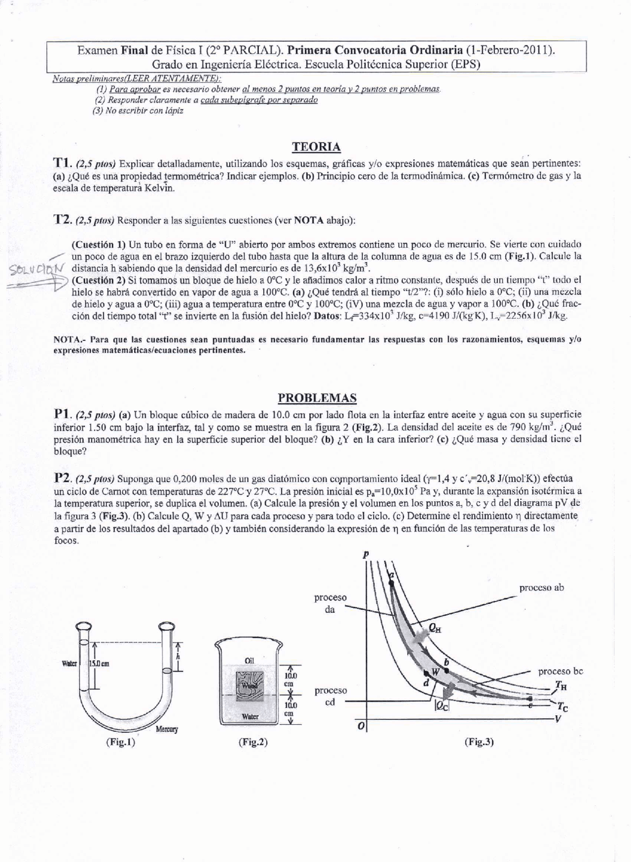 Examen Final de Física 1 (2° PARCIAL) - Prueba de Física para Ingeniería Eléctrica - Exámenes de ...