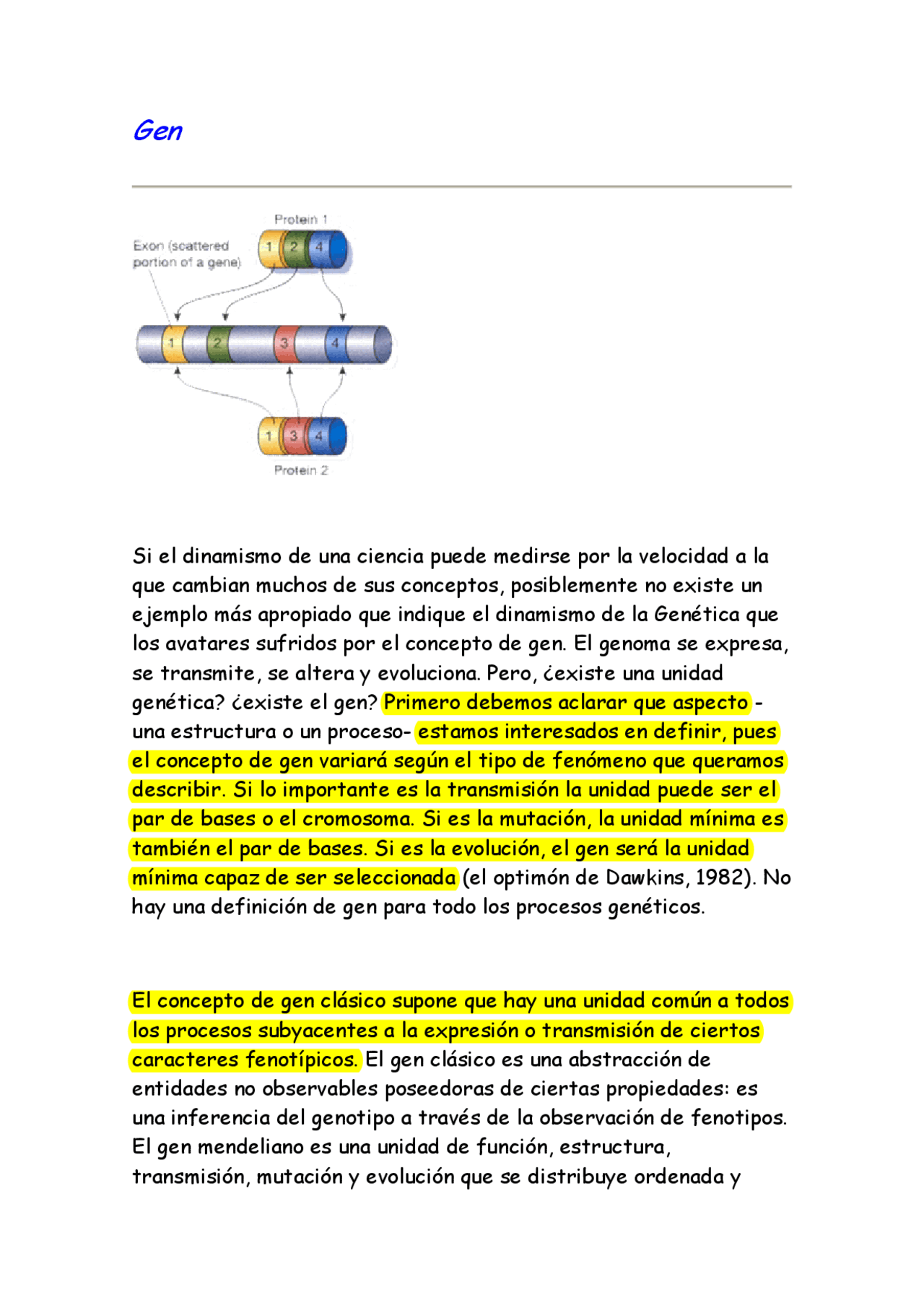 Artículo: concepto del Gen - Apuntes de Biología - Docsity