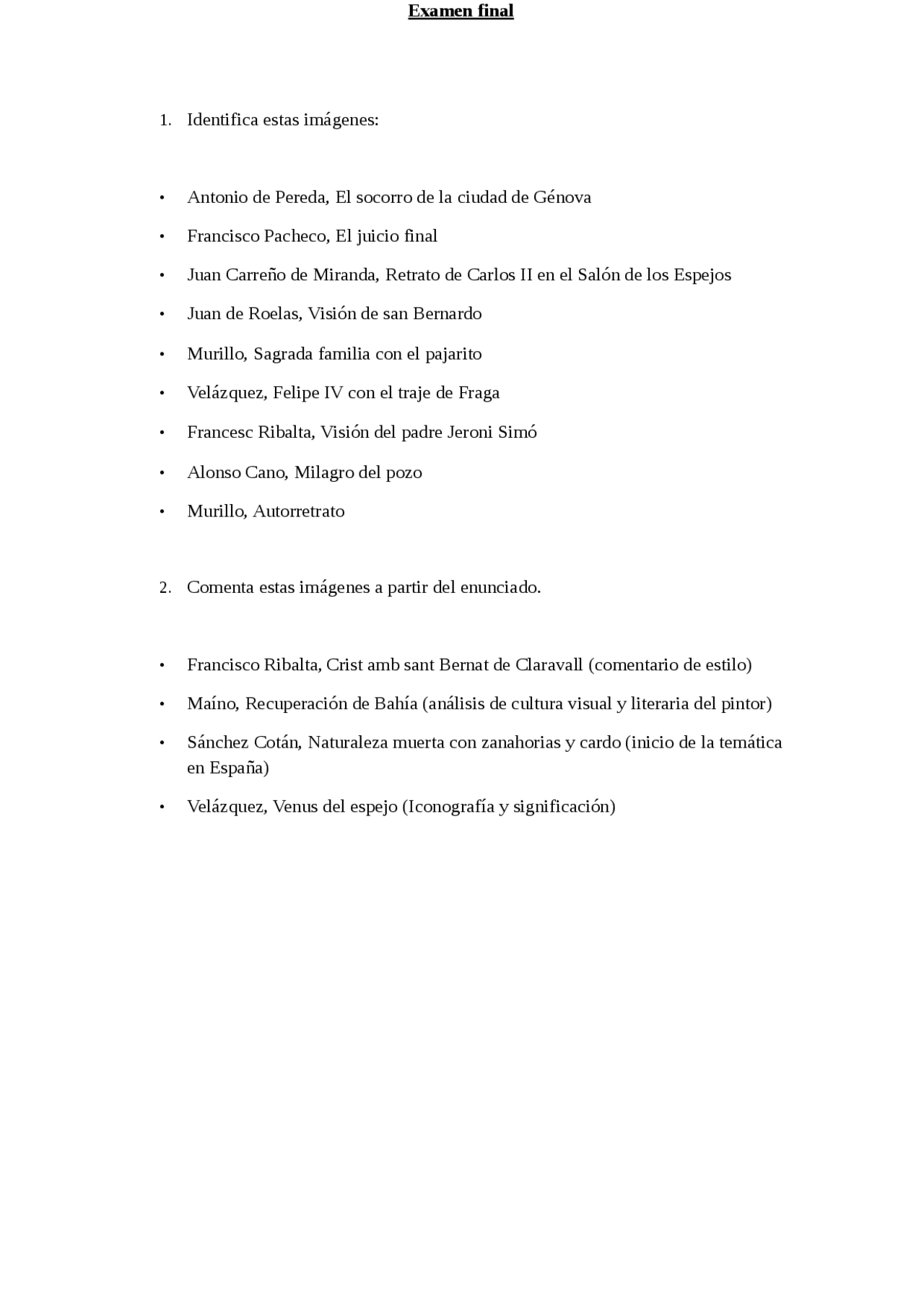 Examen final - Exámenes de Historia del Arte - Docsity
