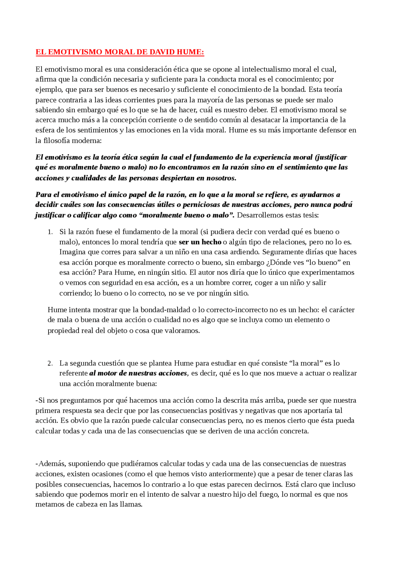 Emotivismo de Hume - Apuntes de Ética | Docsity