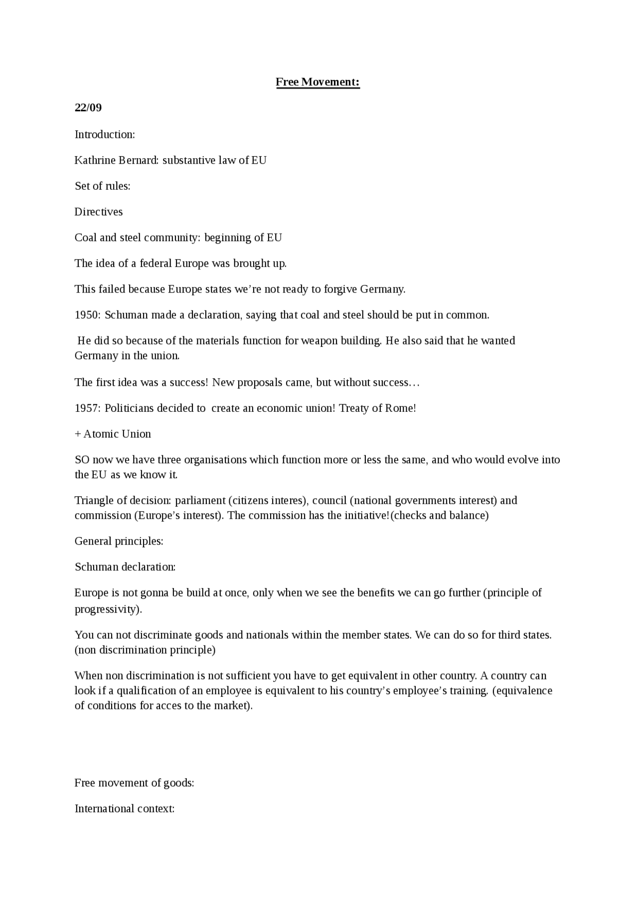 Free movement class notes - Apuntes de Ciencia de la administración ...