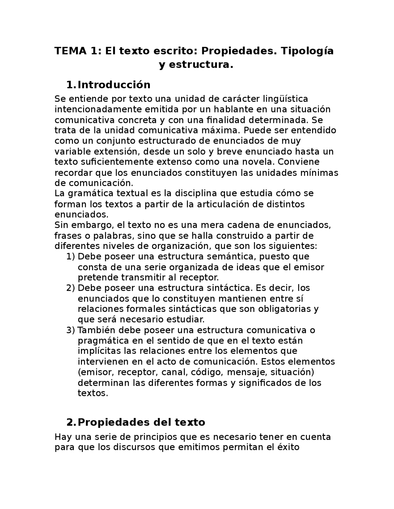 El texto escrito: propiedades. Tipología y estructura - Apuntes de ...