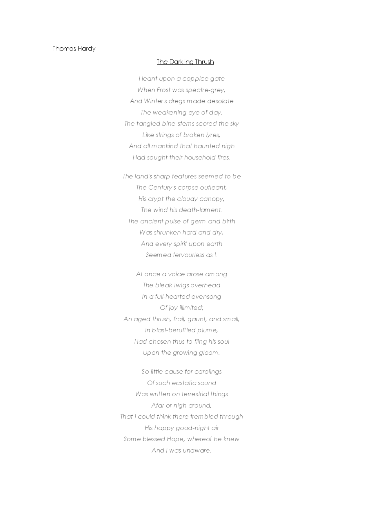 The Darkling Thrush Mood