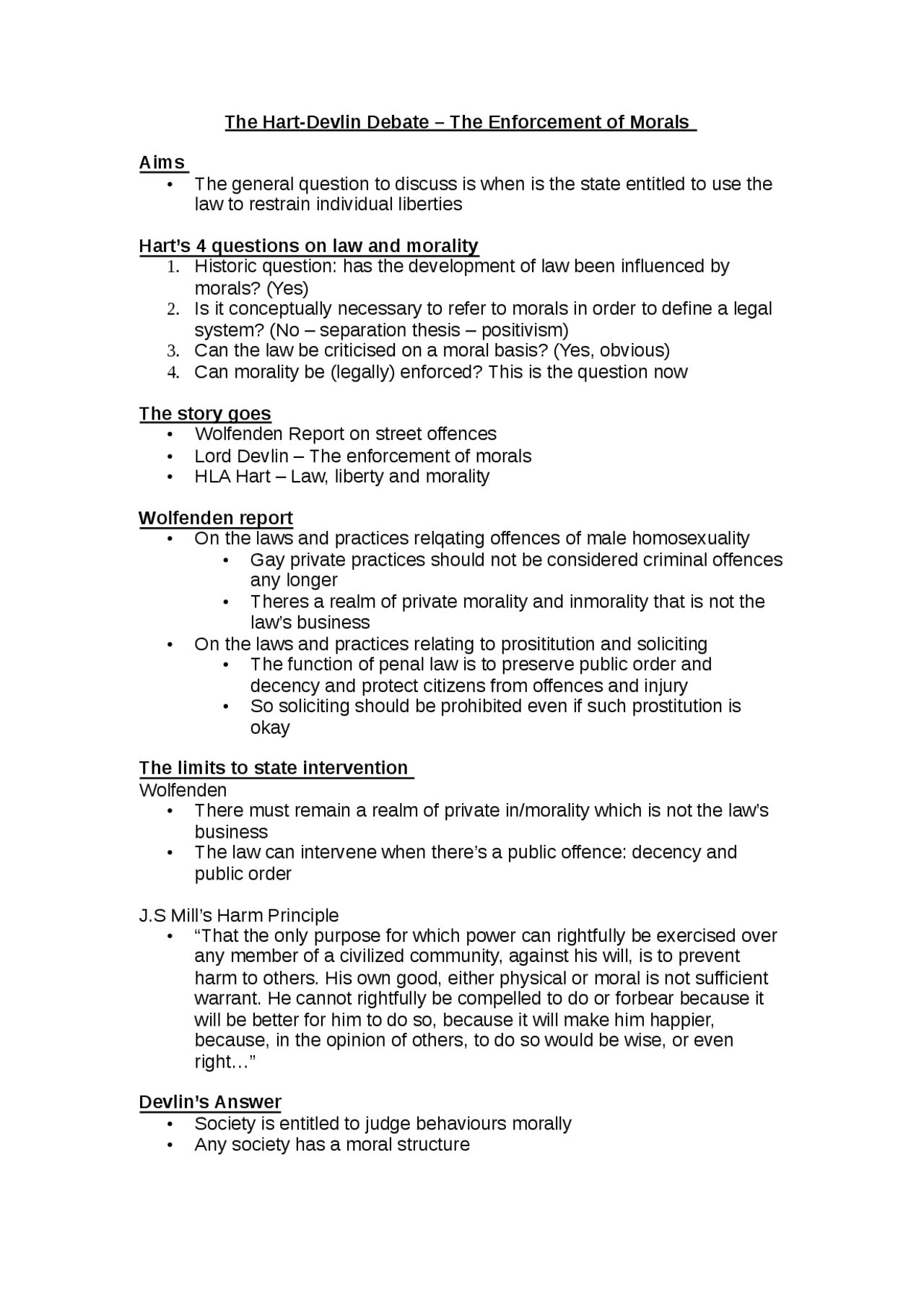 Hart-Devlin Debate - Apuntes de Teoría del Derecho - Docsity
