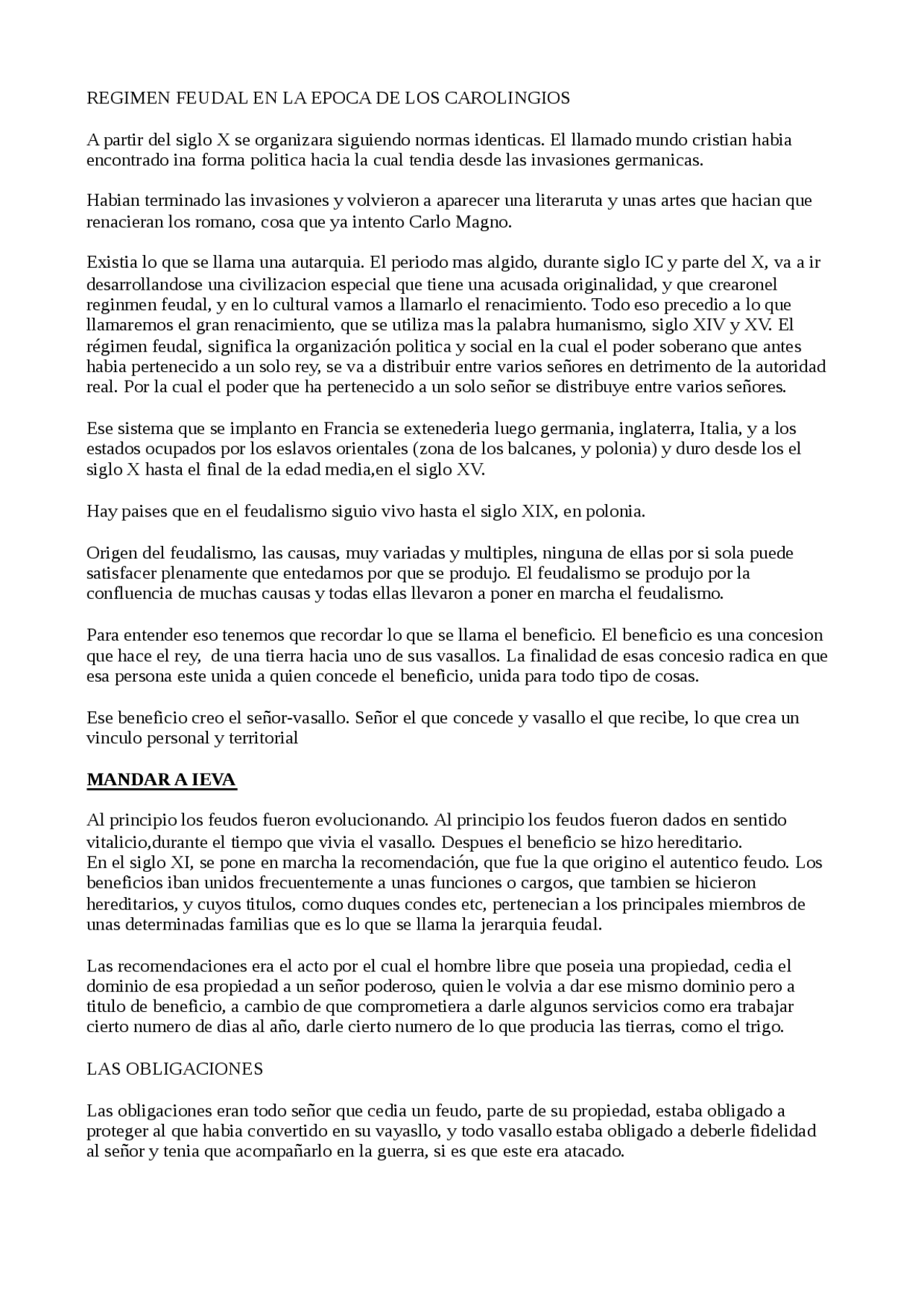 El regimen feudal - Apuntes de Historia - Docsity