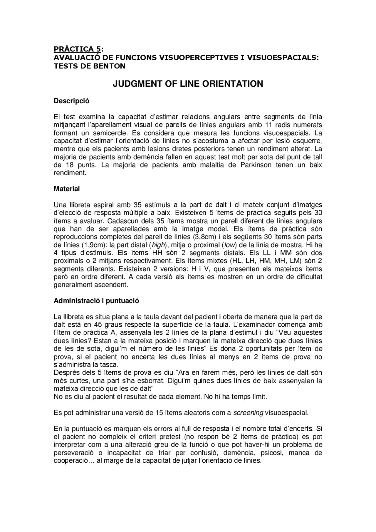 JUDGMENT OF LINE ORIENTATION VISUAL FORM DISCRIMINATION - Ejercicios de ...