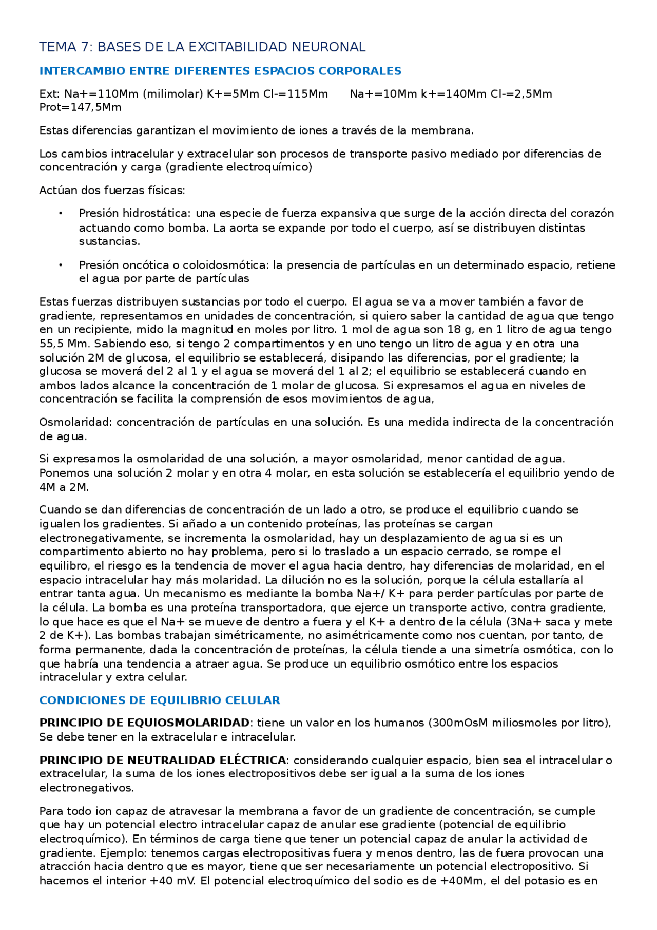 TEMA 7: BASES DE LA EXCITABILIDAD NEURONAL INTERCAMBIO ENTRE - Apuntes ...