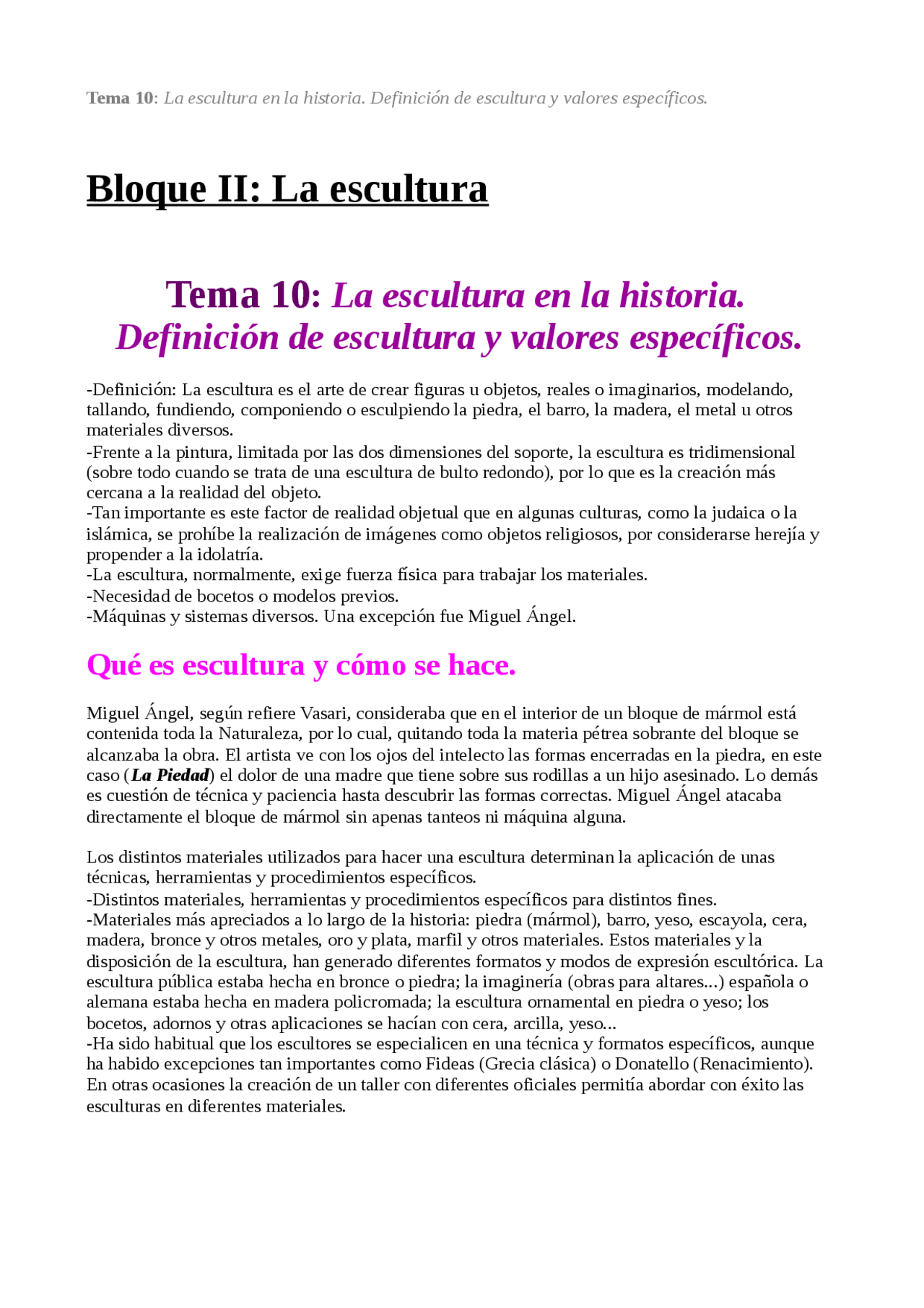 Bloque II: La esculturaTema 10 La escultura en la historia. Defin ...